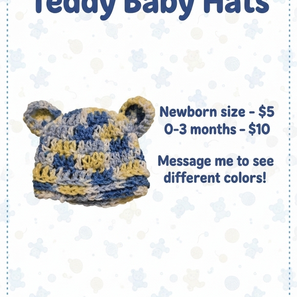 Accessories | Handmade Teddy Baby Hat Blue And Yellow | Poshmark